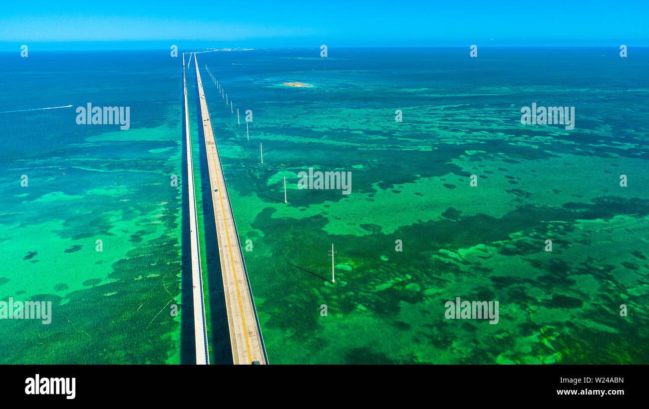 Seven Mile Bridge. Endless road, Aerial view, Florida Keys. USA Stock ...