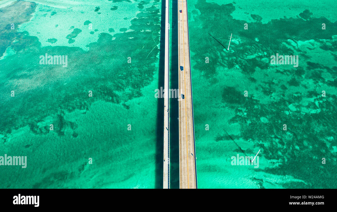 Seven Mile Bridge. Endless road, Aerial view, Florida Keys. USA Stock ...