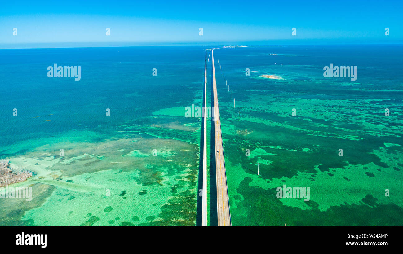 Seven Mile Bridge. Endless road, Aerial view, Florida Keys. USA Stock ...