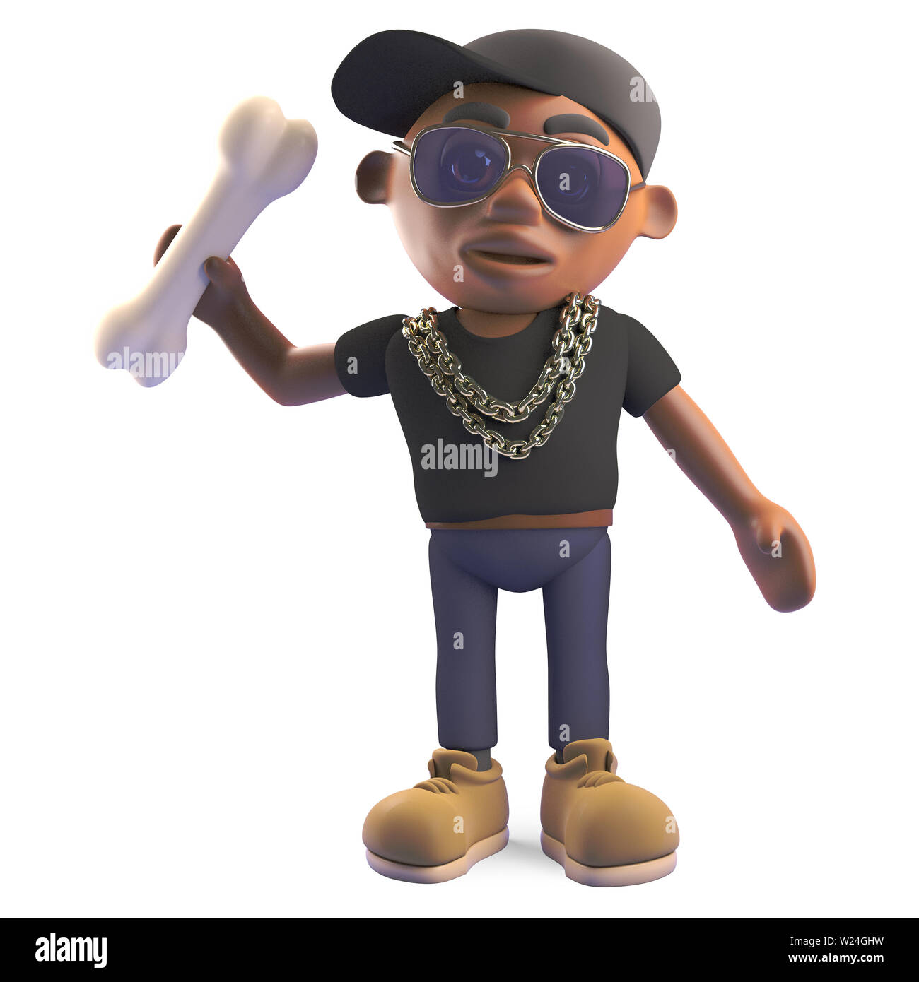 Cool black hip hop rap artist in baseball cap throwing a bone, 3d ...