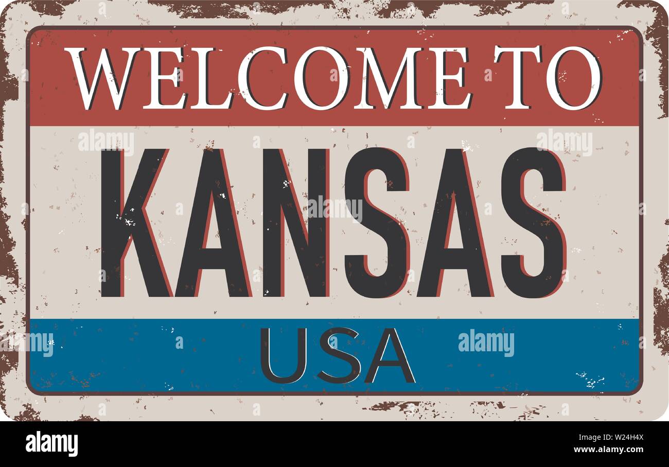 Welcome to Kansas vintage rusty metal sign on a white background ...