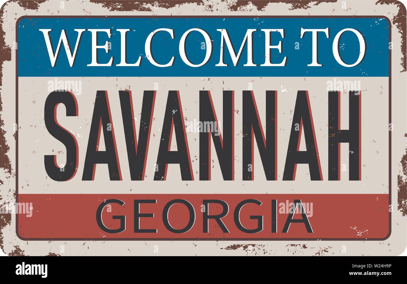 Welcome to Savannah Georgia vintage rusty metal sign on a white ...