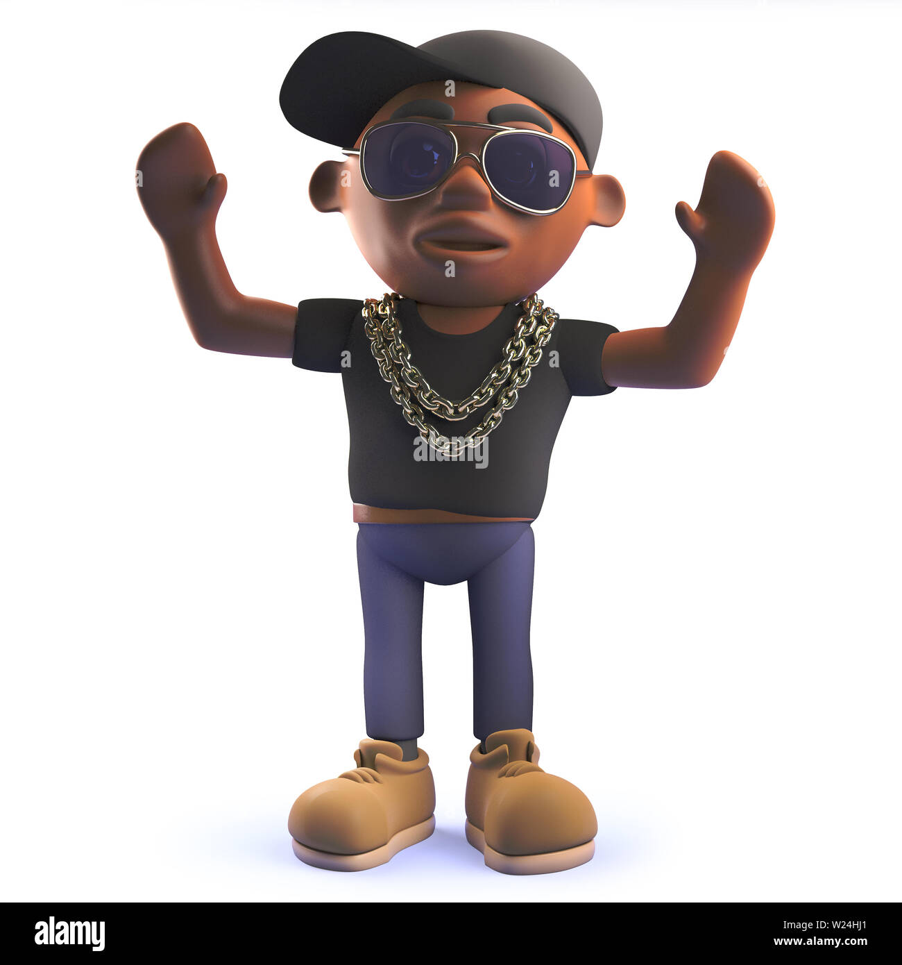 Rendered image of a 3d black hip hop rapper character with his arms in ...