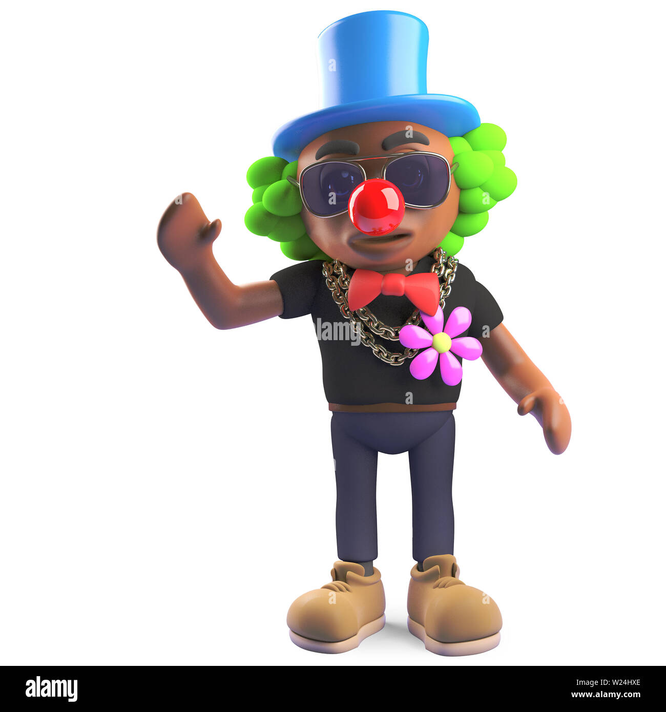 Funny black hiphop rapper wearing a clown outfit, 3d illustration ...