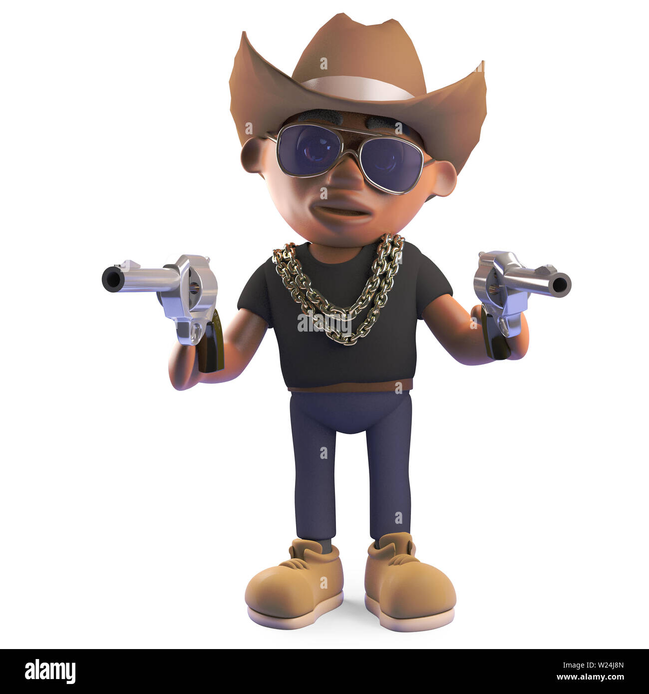 Crazy black hiphop rapper wearing a cowboy stetson and firing pistols ...