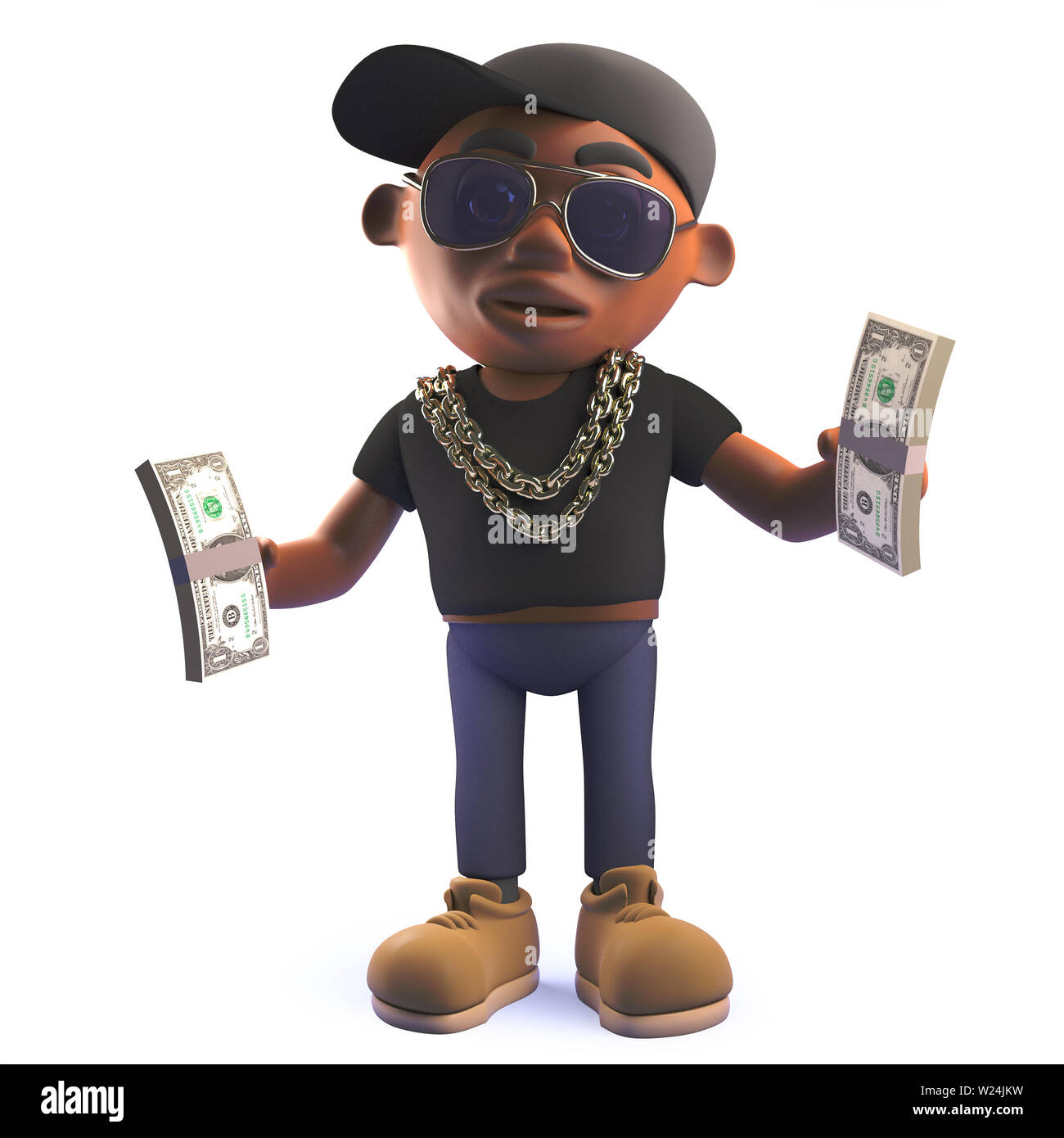Rendered 3d image of a black 3d hip hop rap singer character holding ...