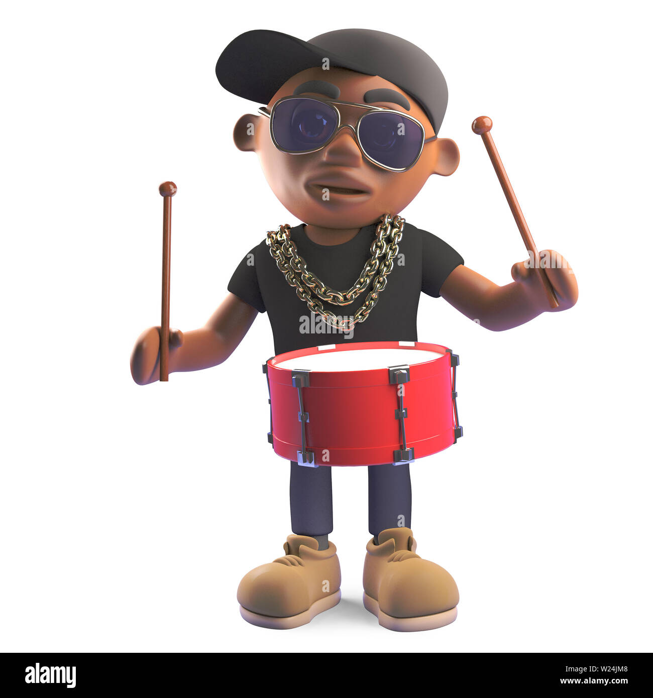 Rhythmic black hiphop rapper playing the drums, 3d illustration render ...