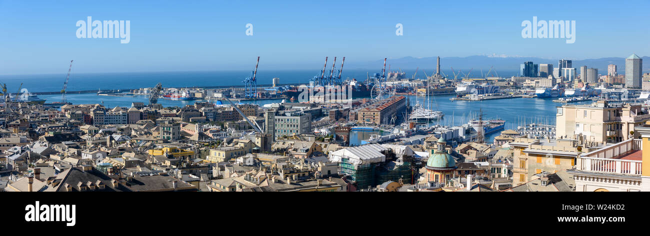 Cityscape of Genoa with its roofs and towers from Spianata Castelletto ...