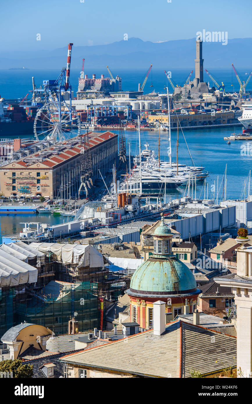 View over the port of Genoa and the Lantern, from Spianata Castelletto ...