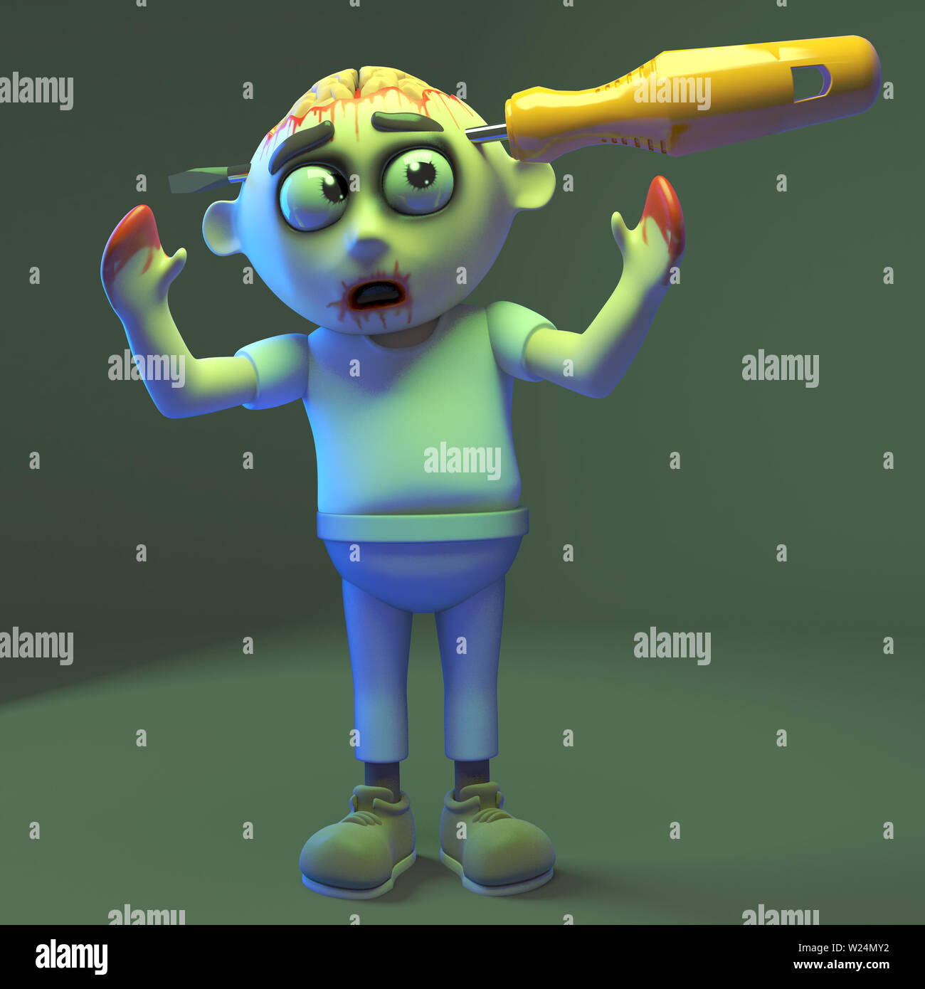 Poor zombie monster has had a small mishap with a screwdriver, 3d ...
