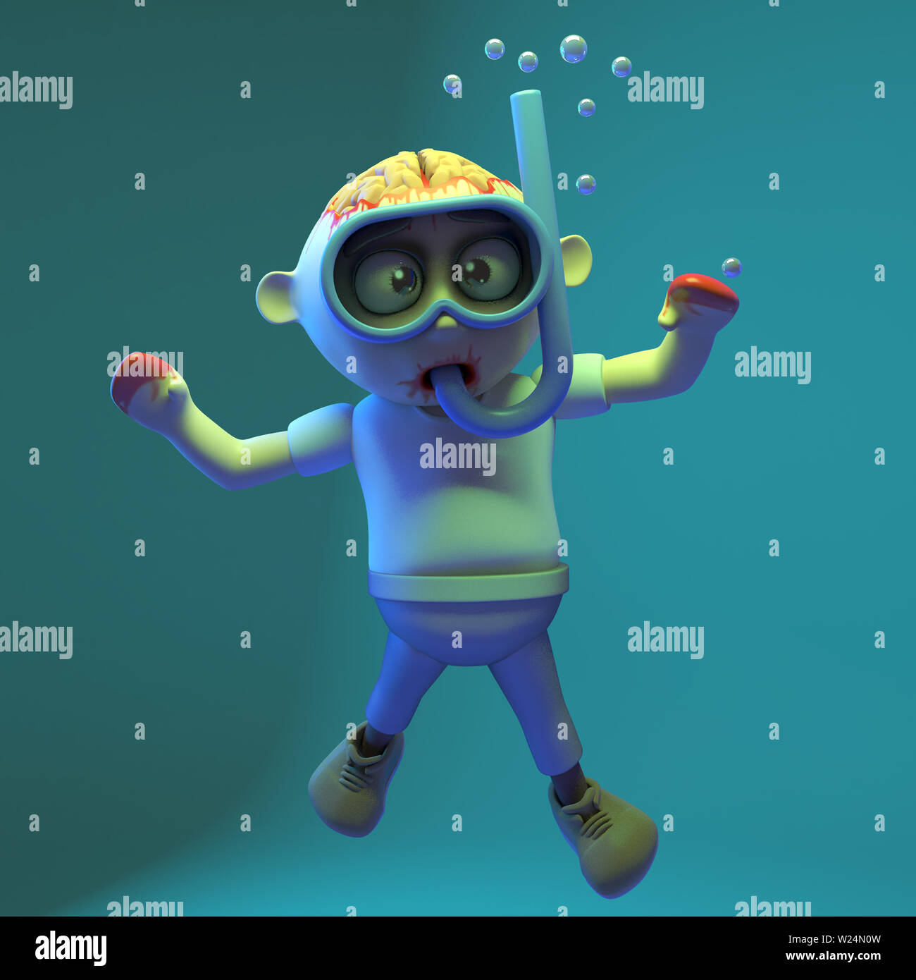 Aquatic zombie monster explores the sea with his snorkel and mask, 3d ...
