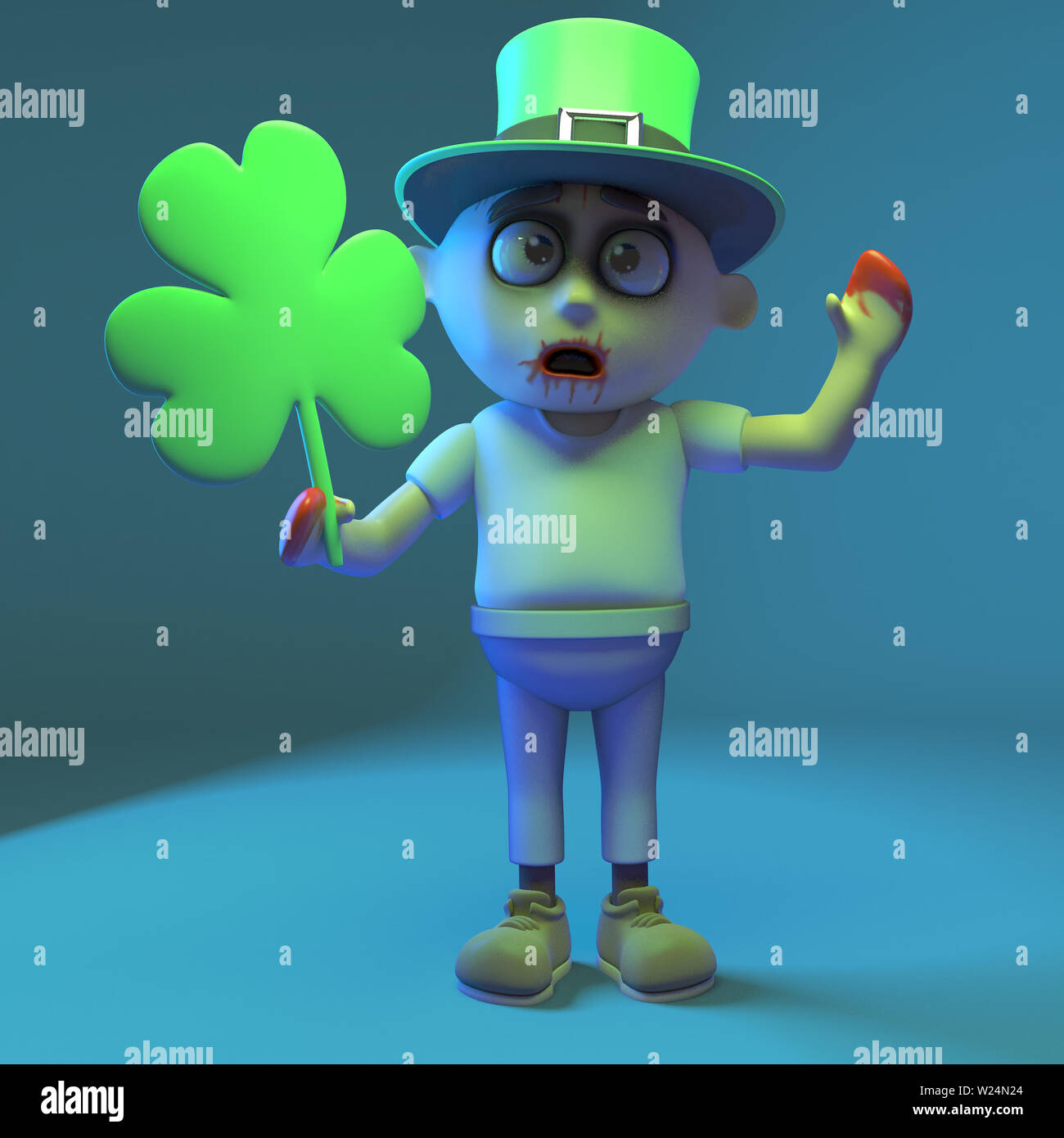 Irish zombie monster celebrates St Patricks day with shamrock, 3d ...