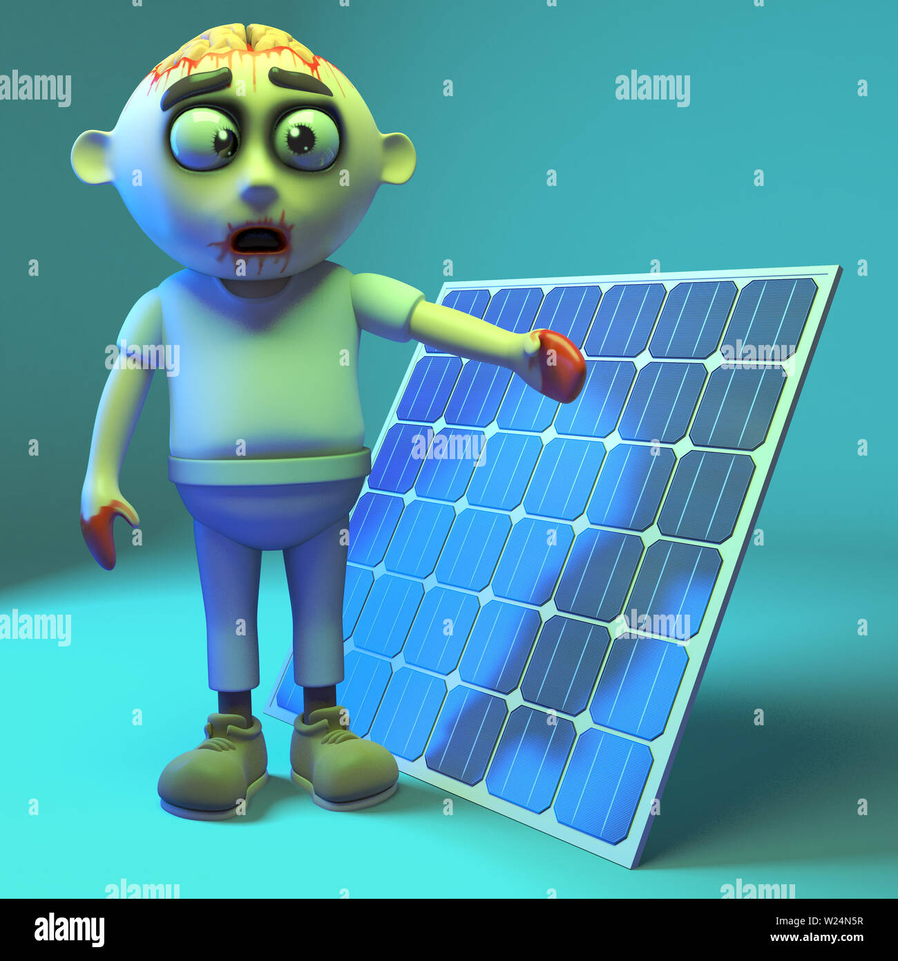Solar powered zombie monster is a fan of green energy, 3d illustration ...