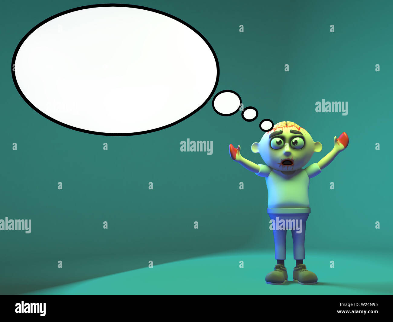 Wonder what undead zombie monster is thinking, 3d illustration render ...
