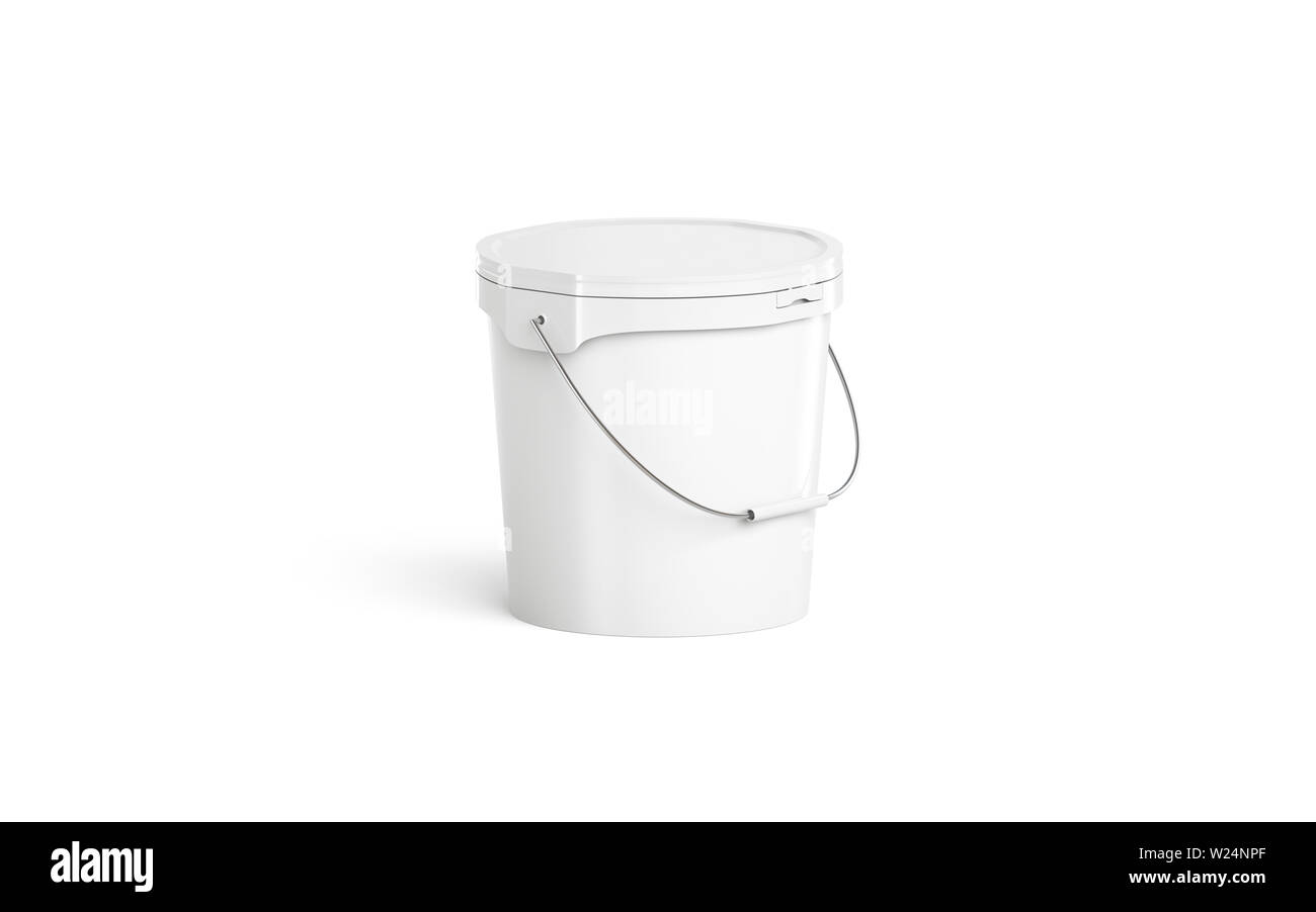 Blank white paint pail with handgrip mockup isolated, half front view ...