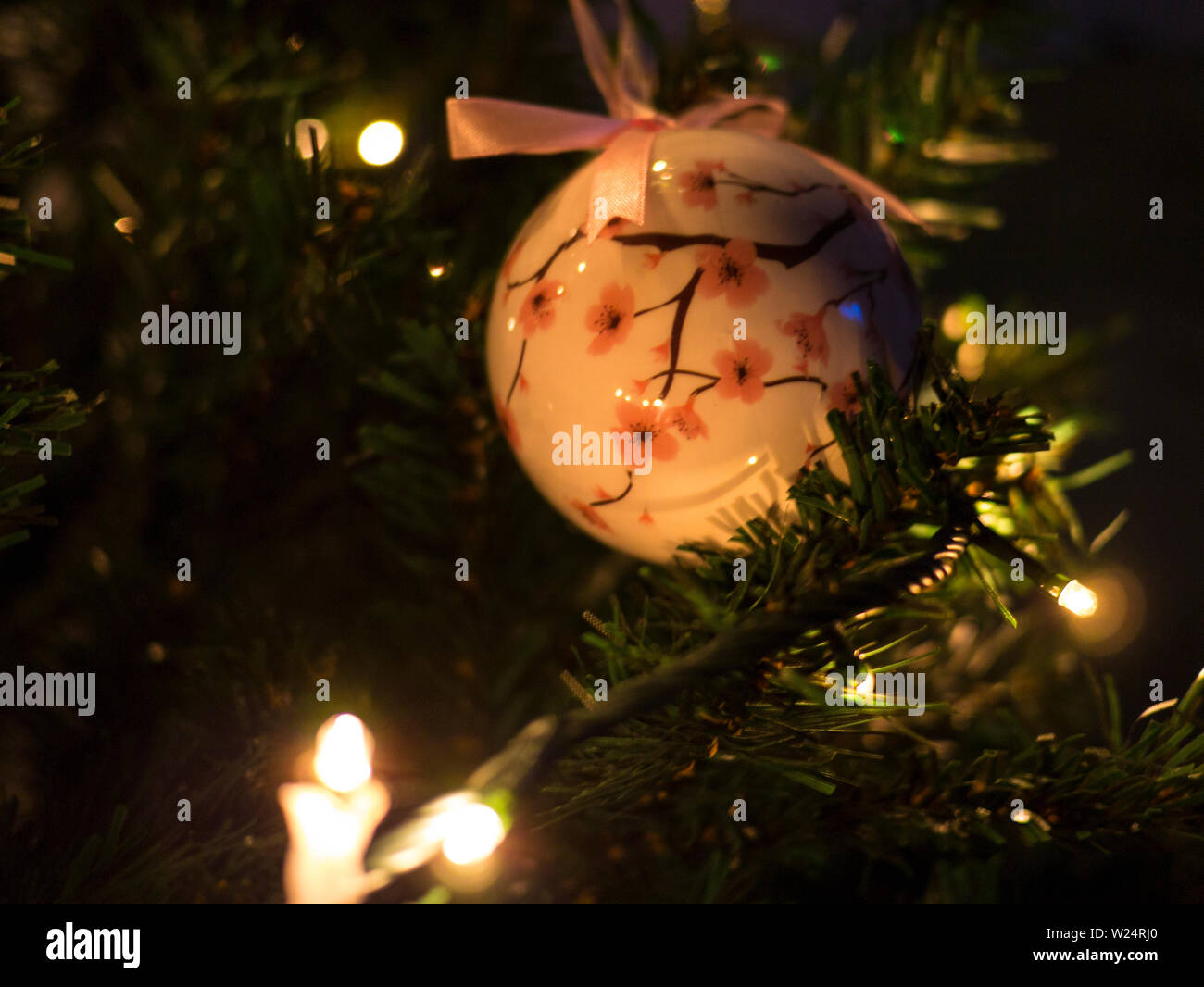 Christmas tree ball and lights Stock Photo - Alamy