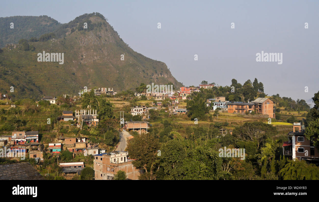 Newari houses and agriculture in a saddle of the Mahabharat mountain ...