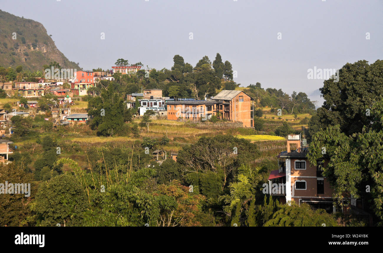 Newari houses and agriculture in a saddle of the Mahabharat mountain ...