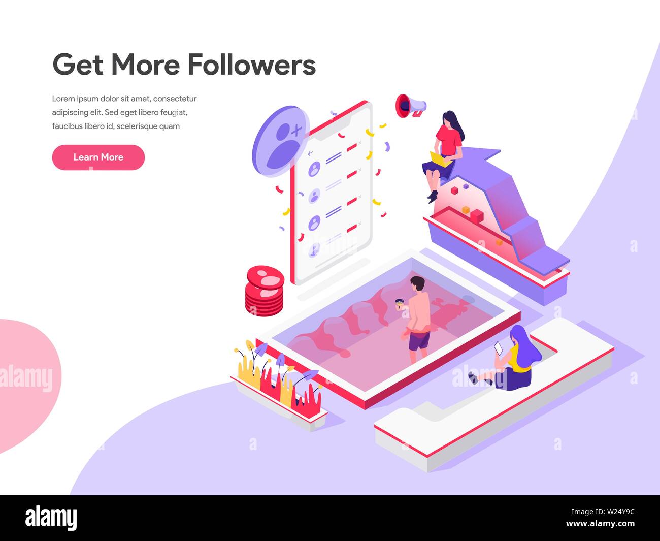 Landing page template of Get More Followers Isometric Illustration ...