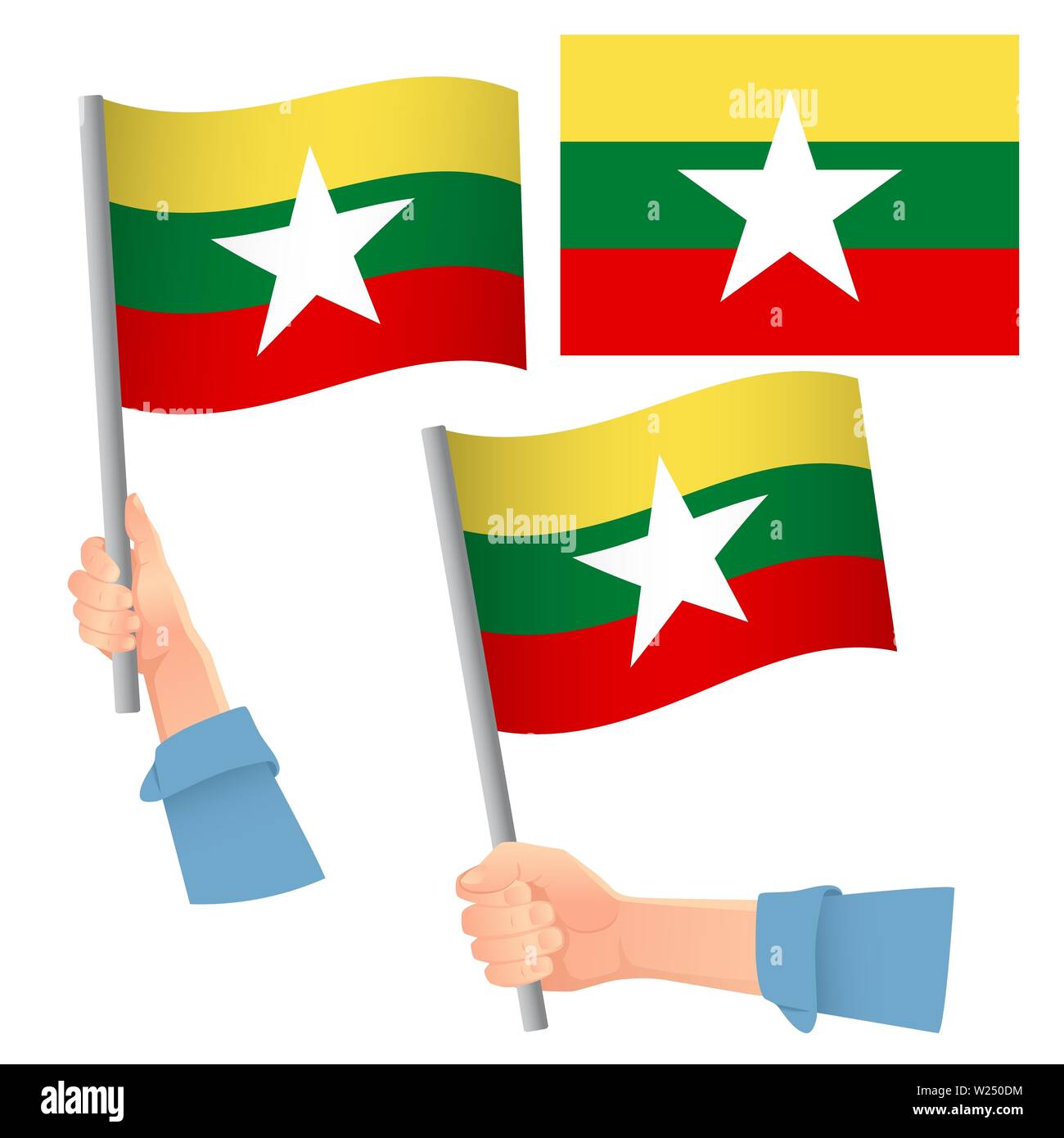 Burma flag in hand. Patriotic background. National flag of Burma ...