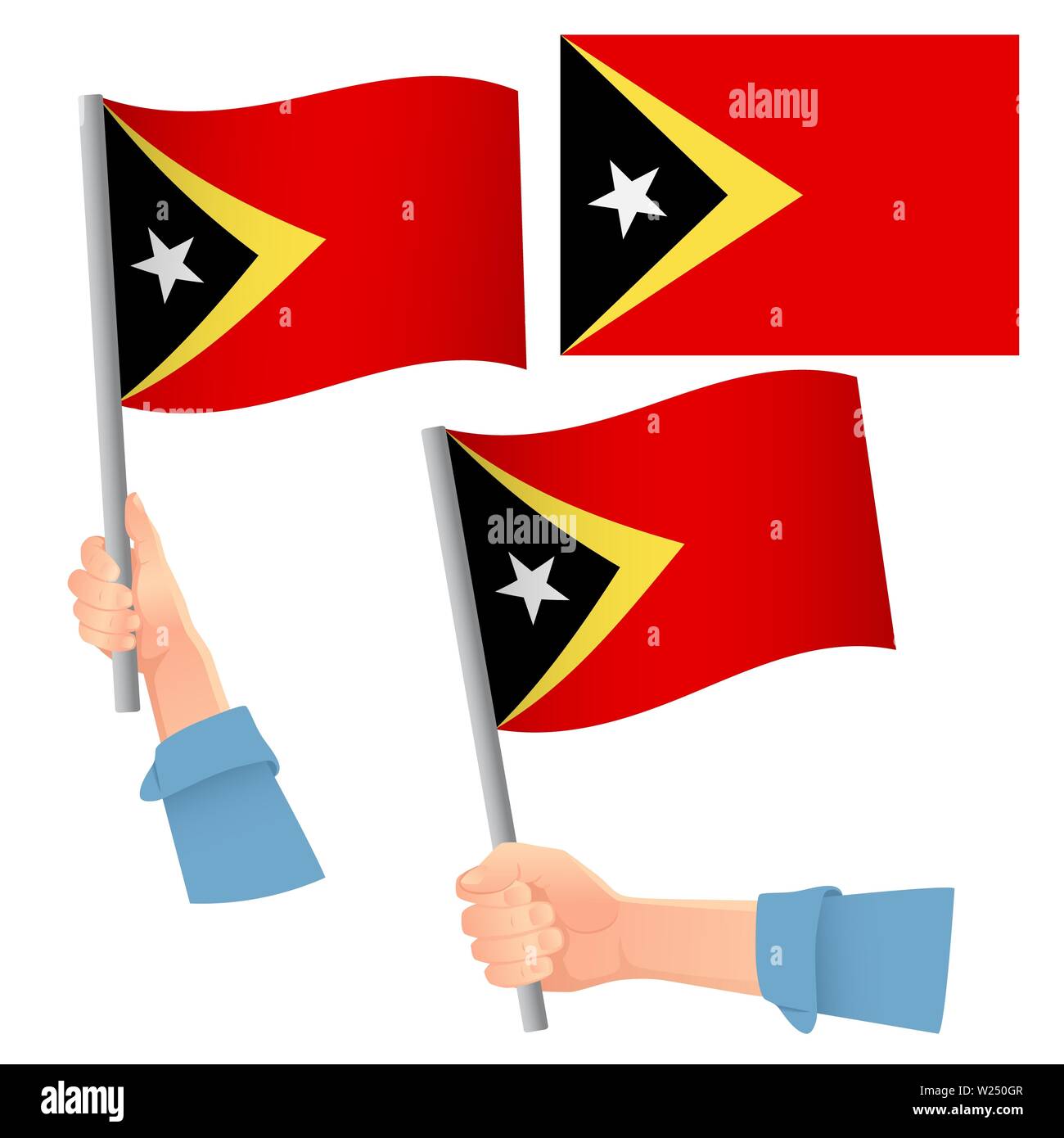 East Timor flag in hand. Patriotic background. National flag of East ...