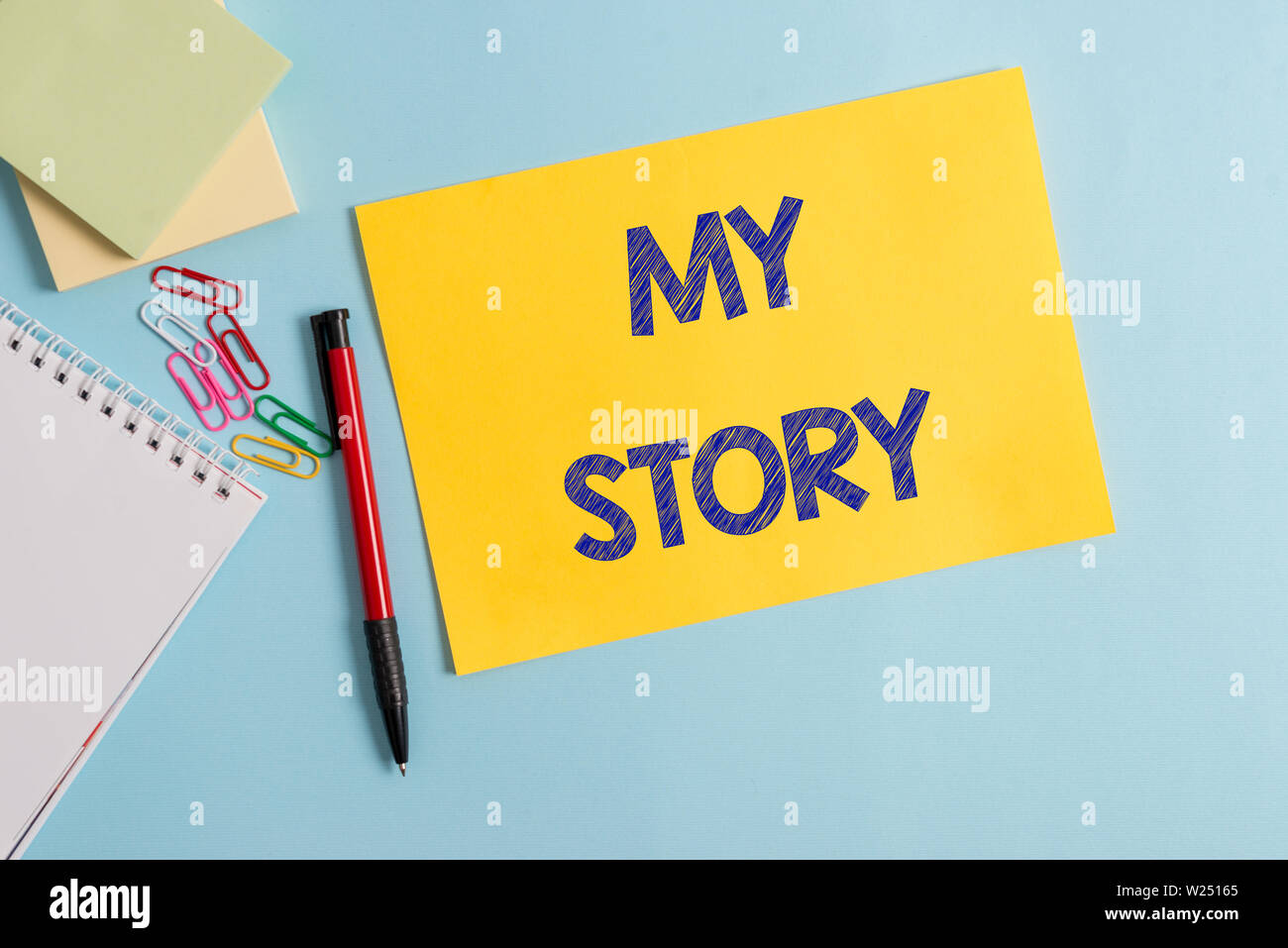 Writing note showing My Story. Business concept for the things or ...
