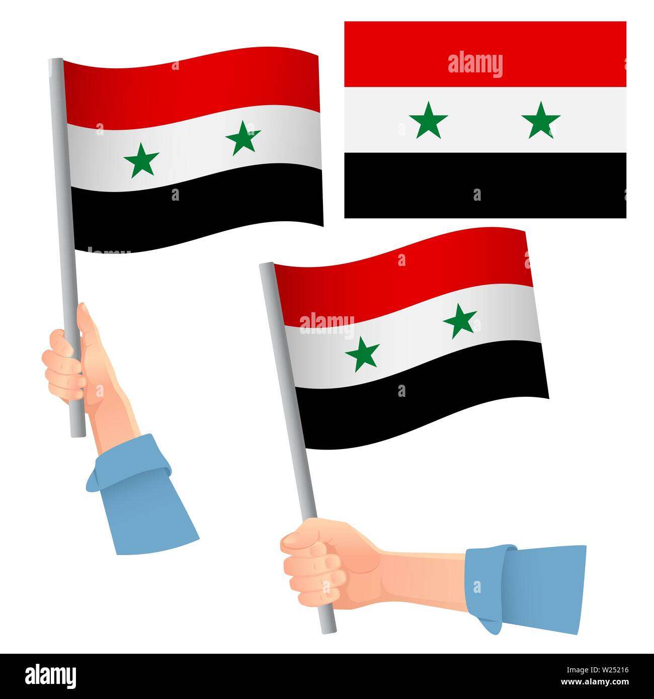Syria flag in hand. Patriotic background. National flag of Syria ...