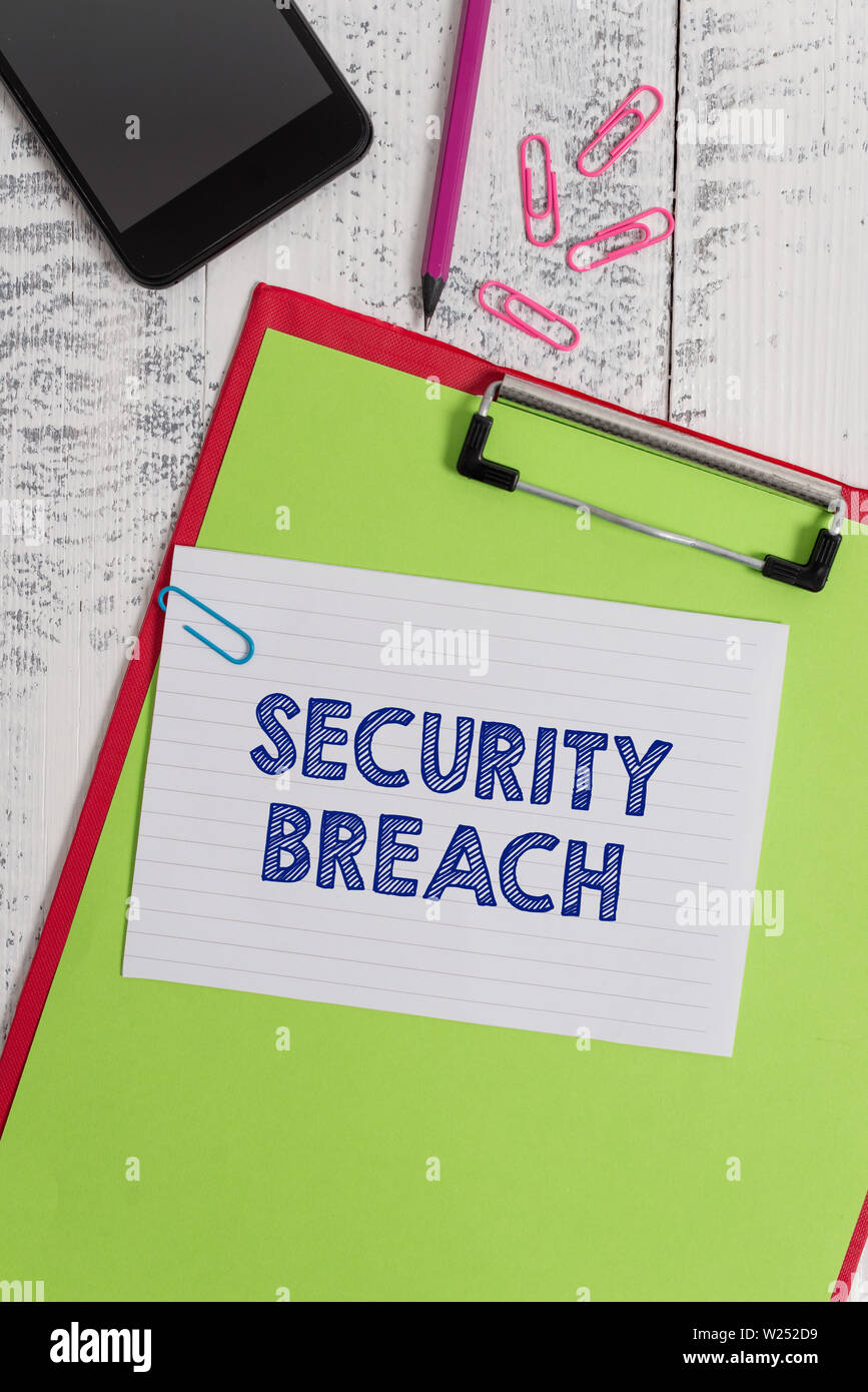 Writing note showing Security Breach. Business concept for incident ...