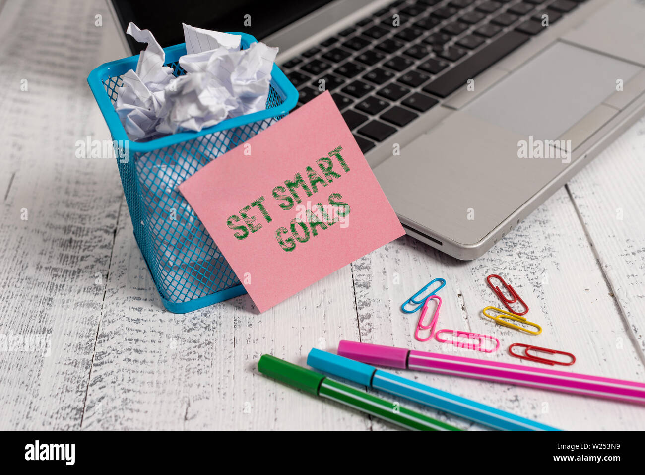 Writing note showing Set Smart Goals. Business concept for giving ...