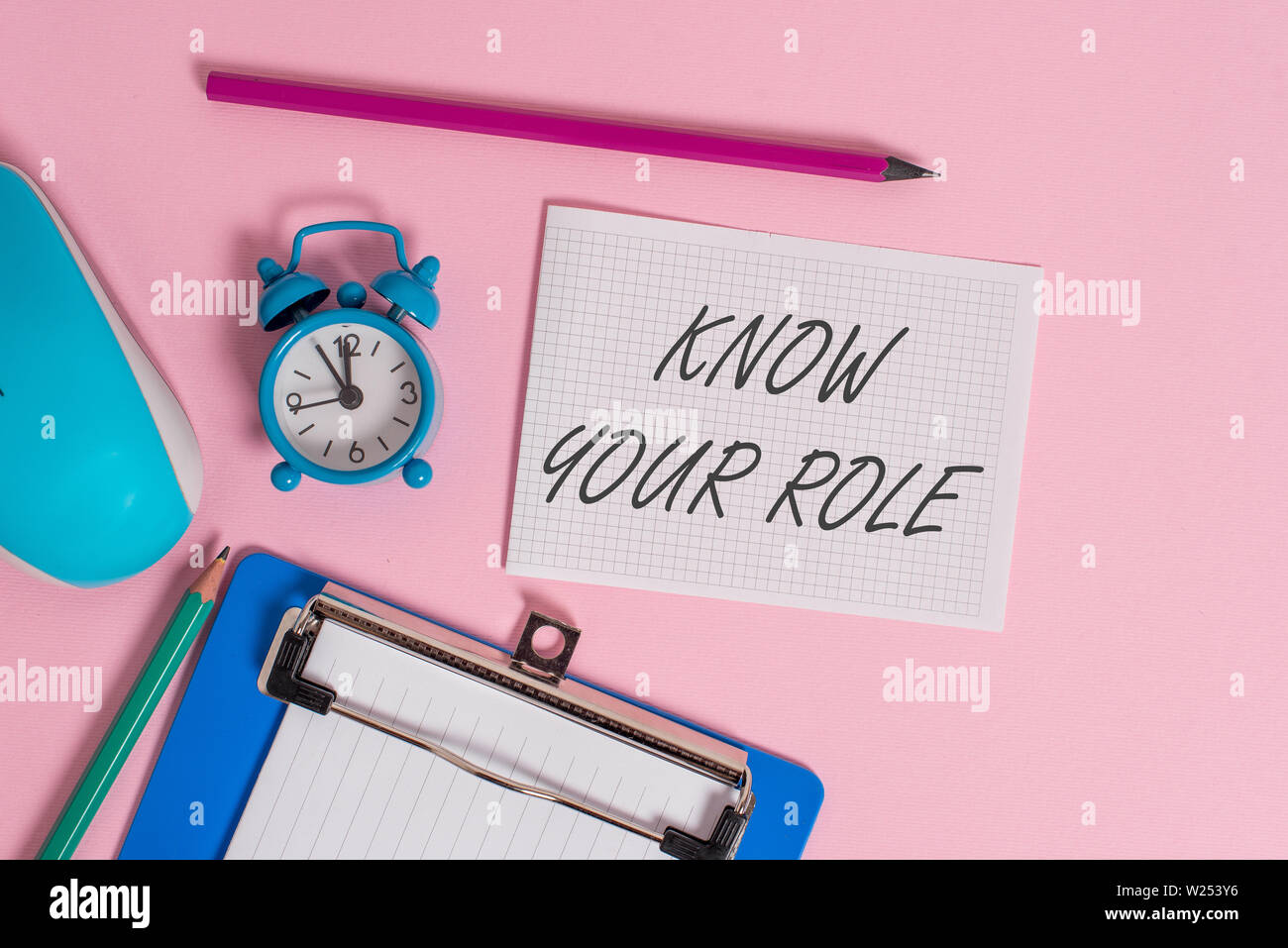 Writing note showing Know Your Role. Business concept for end acting ...