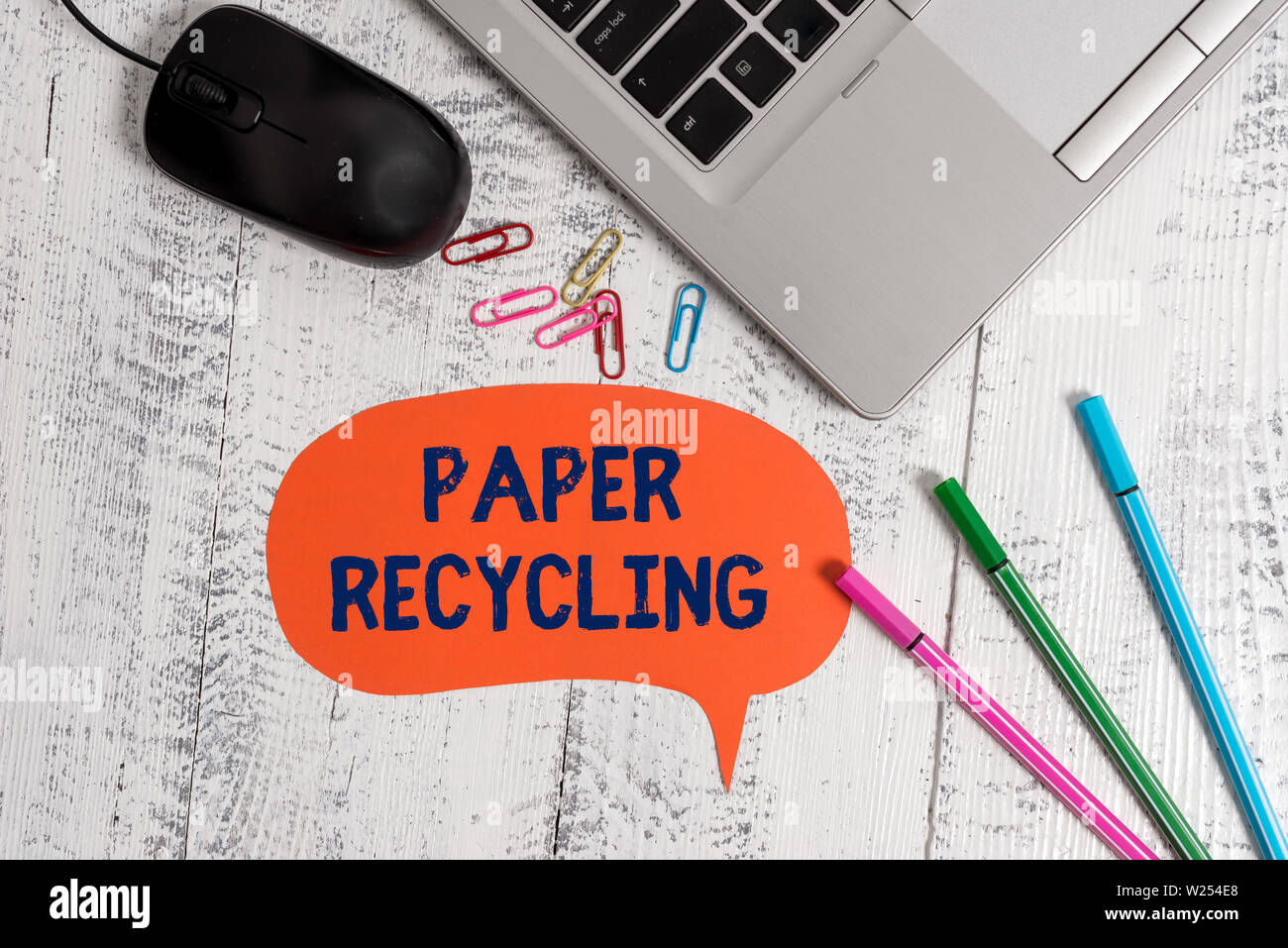 Text sign showing Paper Recycling. Business photo showcasing Using the ...