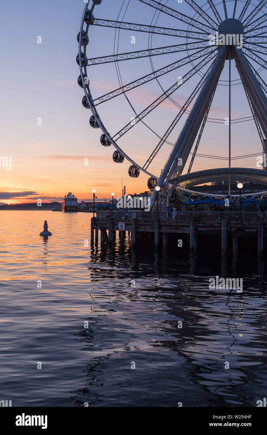 The Seattle Great Wheel is a Ferris wheel on the waterfront at Pier 57 ...