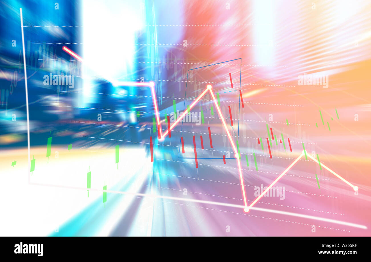 Finance Stock market with abstract light trials background. Index graph ...