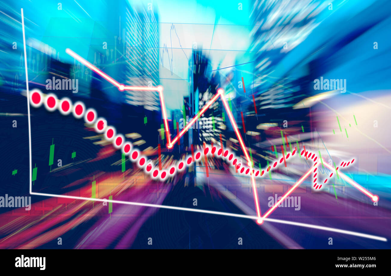 Finance Stock market with abstract light trials background. Index graph ...