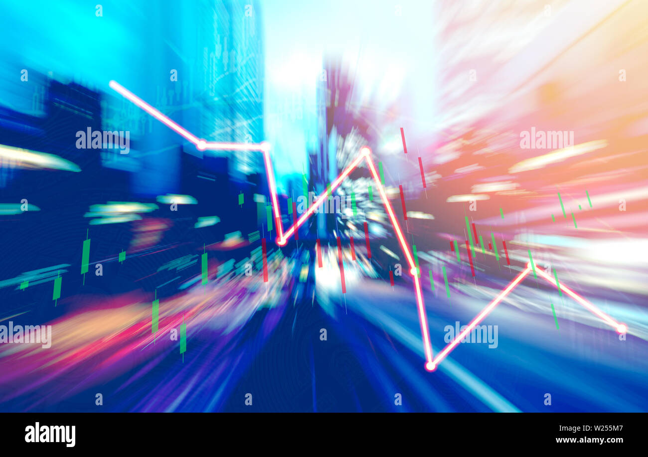 Finance Stock market with abstract light trials background. Index graph ...