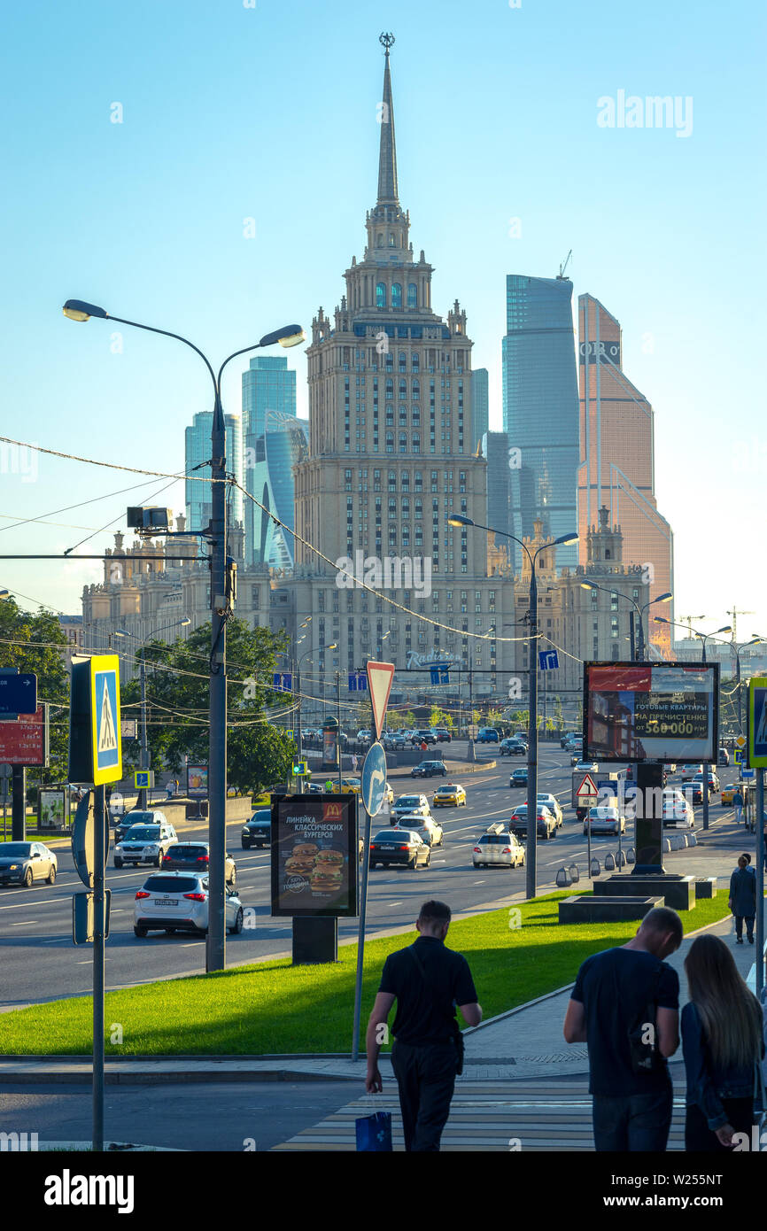 Moscow, Russia - Wide city street with Moscow City buildings in the ...