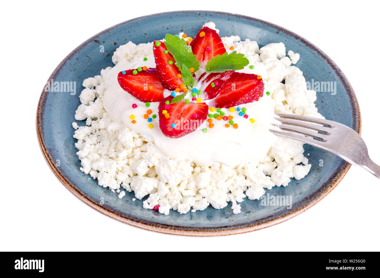 Fresh granulated cottage cheese with strawberries. Photo Stock Photo ...