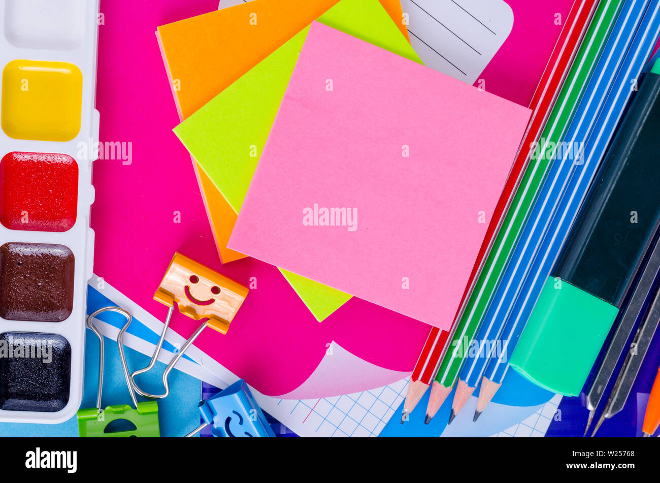 Back to school with schools accessories - paints, pencils, notebooks ...