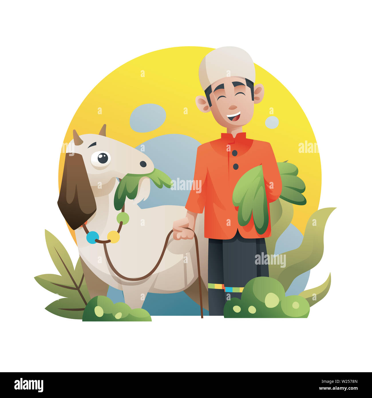 A boy carrying a goat for the Muslim Eid al-Adha activity, the ...