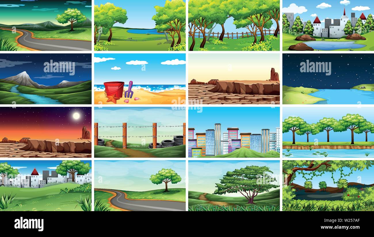 Large set of different scenes illustration Stock Vector Image & Art - Alamy