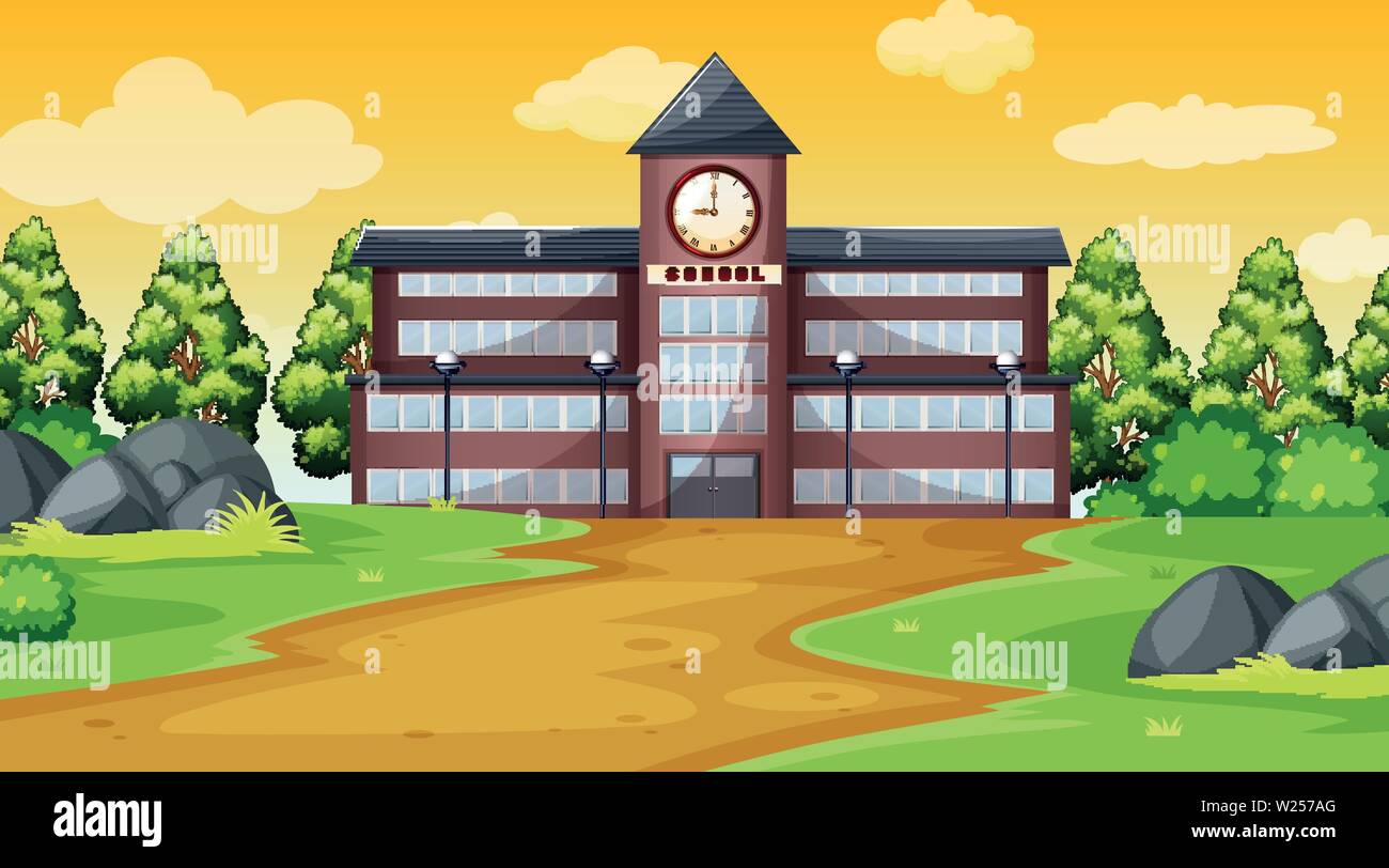 Front of school building scene illustration Stock Vector Image & Art ...