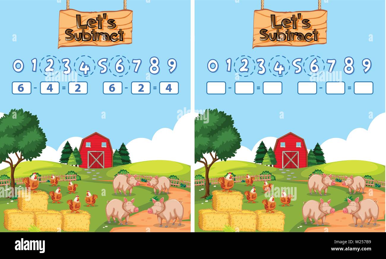 A math subtraction worksheet illustration Stock Vector Image & Art - Alamy