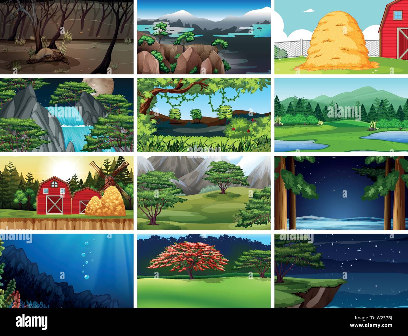 Set of nature landscape illustration Stock Vector Image & Art - Alamy