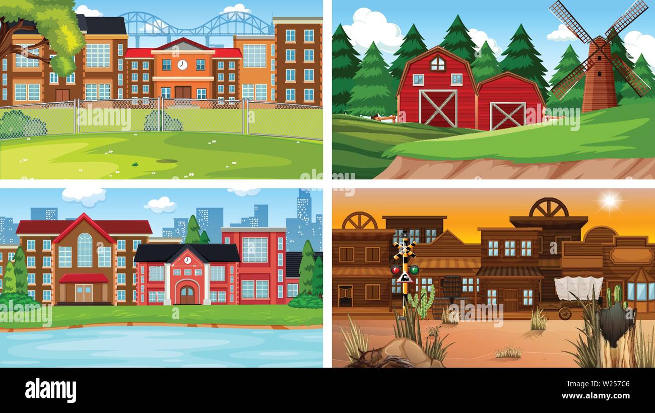 Set of nature building different scene illustration Stock Vector Image ...