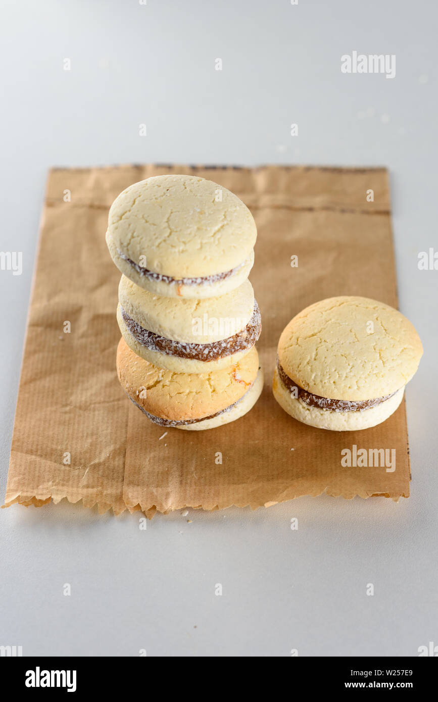 Delicious Argentinian cookies alfajores with cream dulce de leche on ...