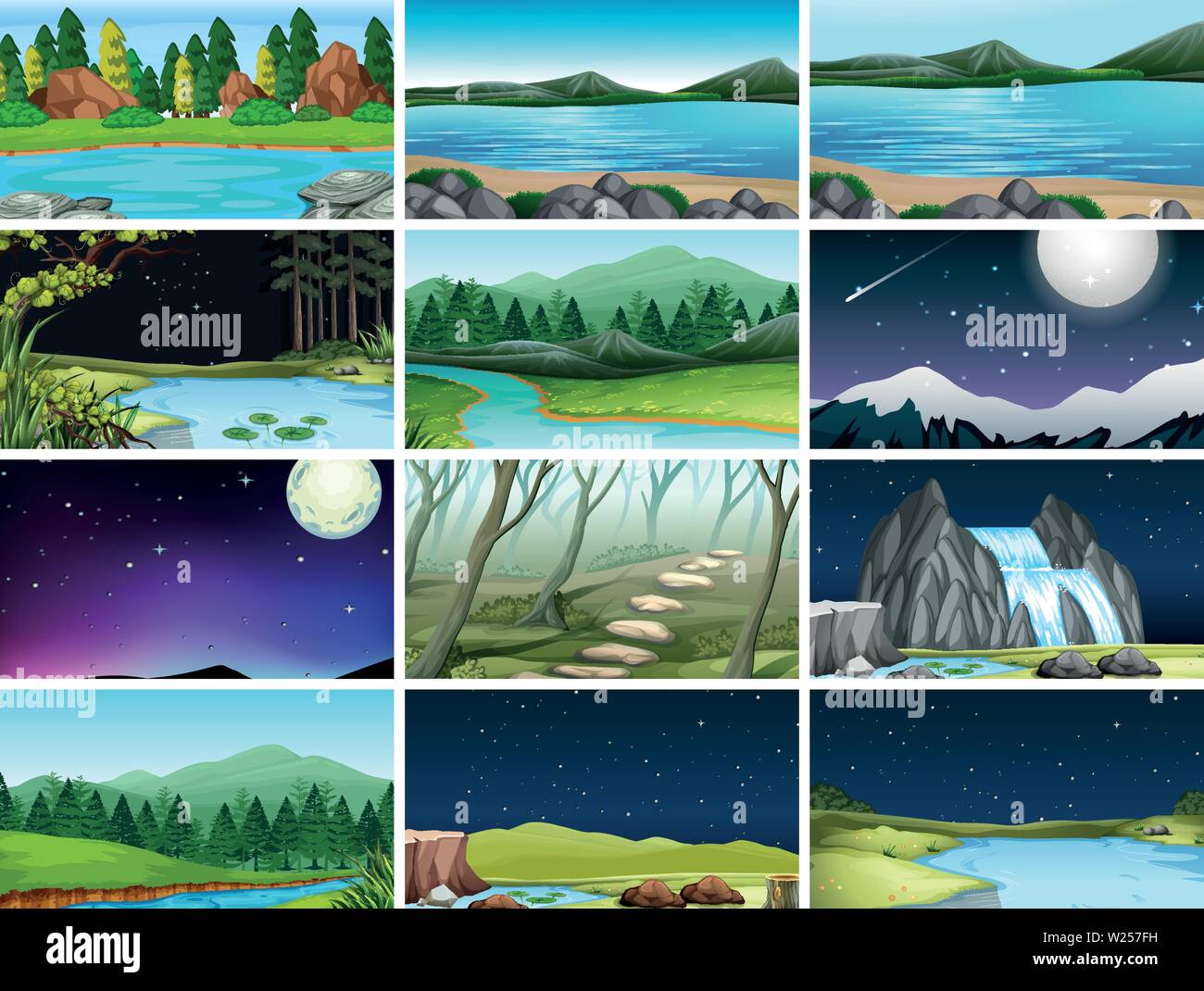 Set of different nature backgrounds illustration Stock Vector Image ...