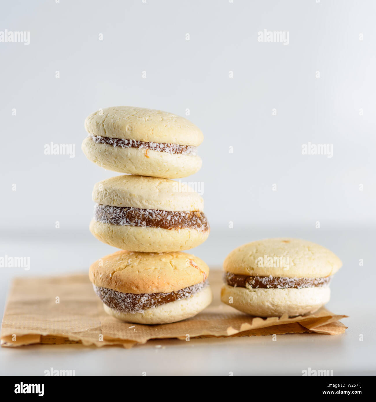Delicious Argentinian cookies alfajores with cream dulce de leche on ...