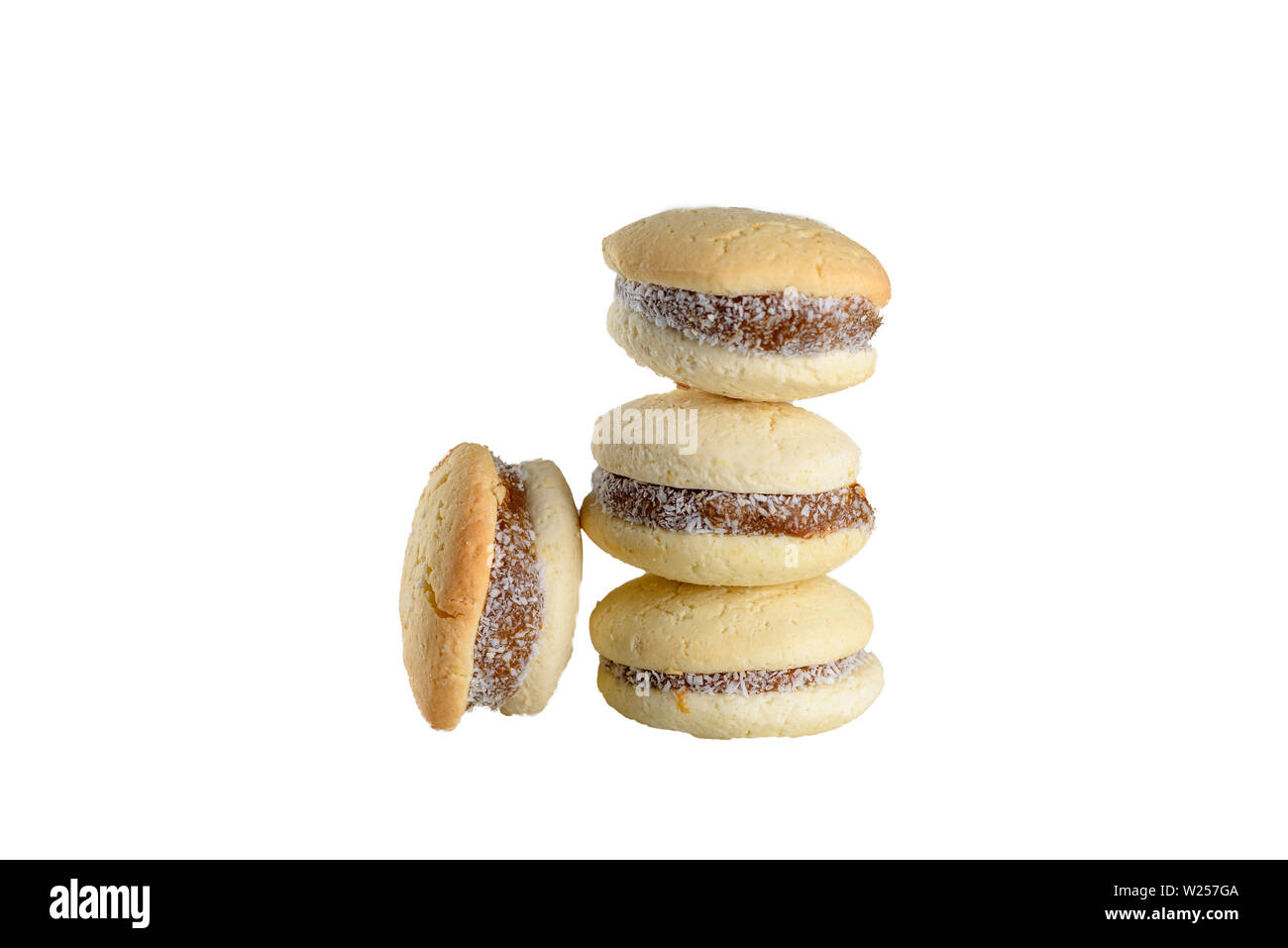 Delicious Argentinian cookies alfajores with cream dulce de leche close ...