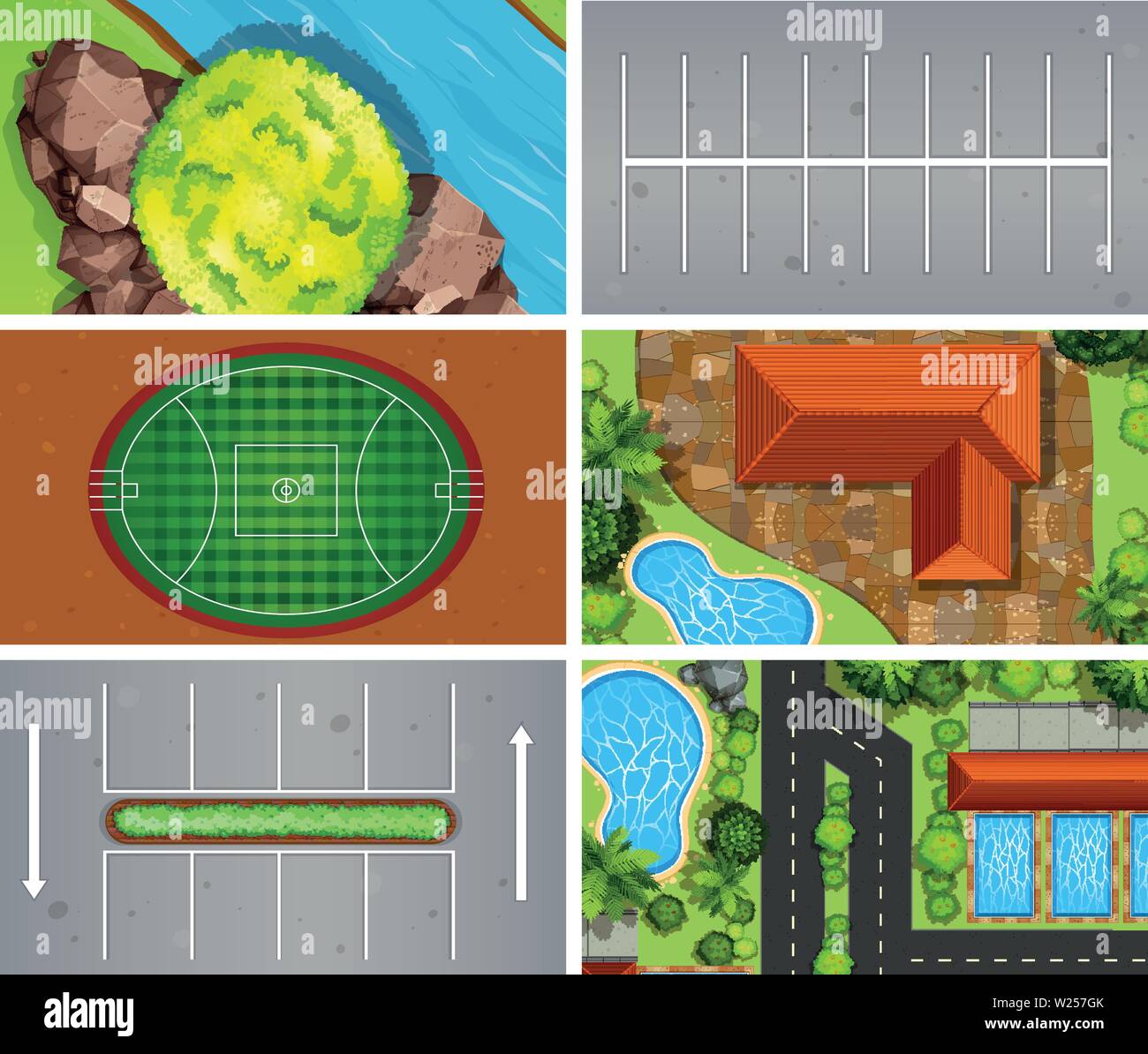 Set of aerial view scenes illustration Stock Vector Image & Art - Alamy