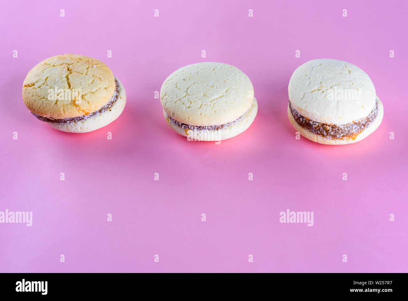 Delicious Argentinian cookies alfajores with cream dulce de leche close ...